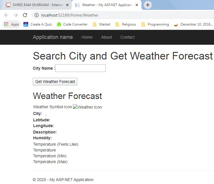 Display Weather Forecast In ASP.NET MVC Using OpenWeatherMap Weather API